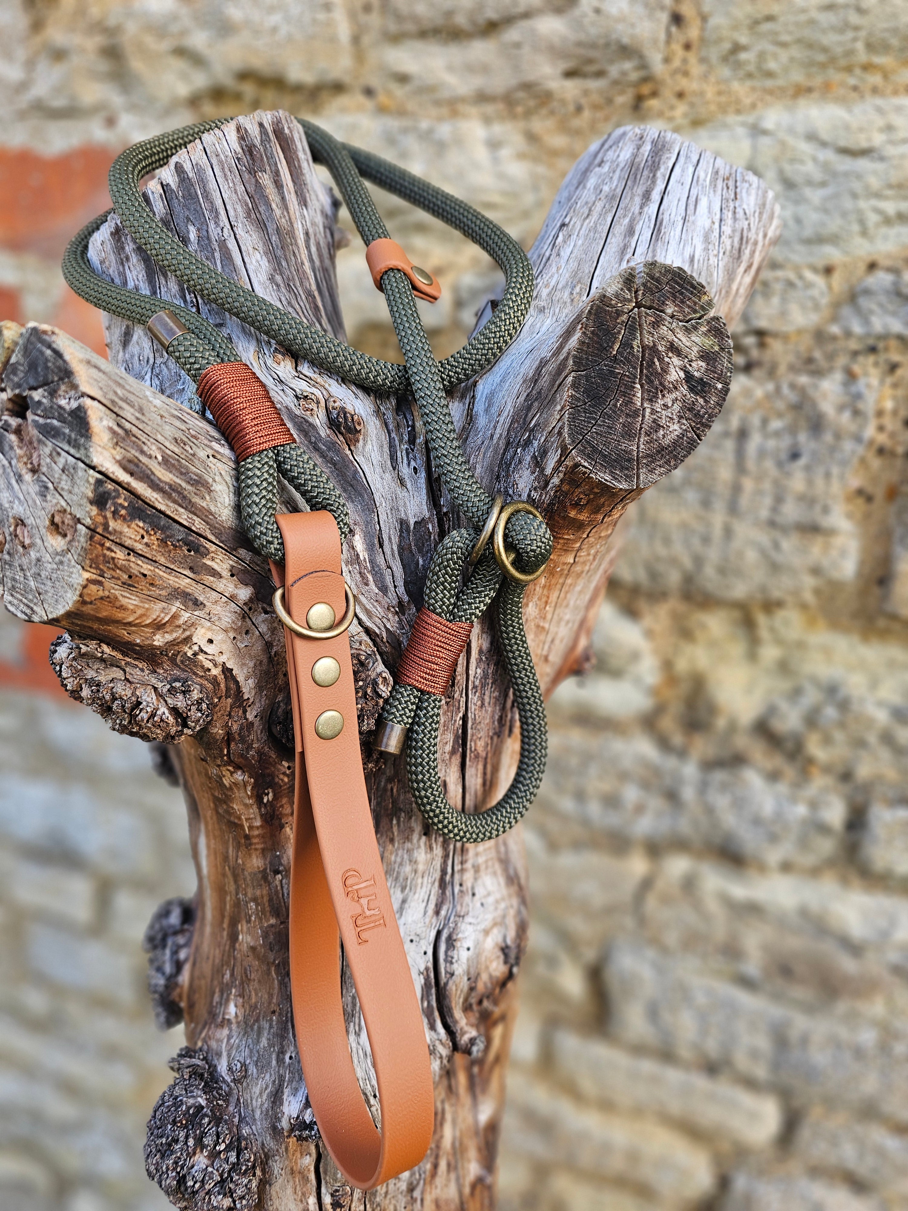 Army Green & Tan - Classic Rope Slip Lead / Figure 8 Dog Lead ...